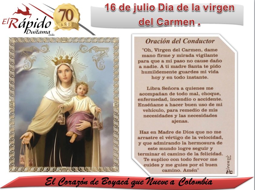 oración del conductor a la virgen del carmen